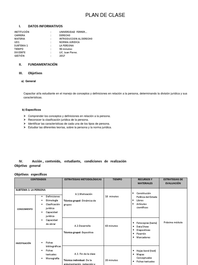 Plan De Clase: I. Datos Informativos | Bolivia | Modificación de comportamiento