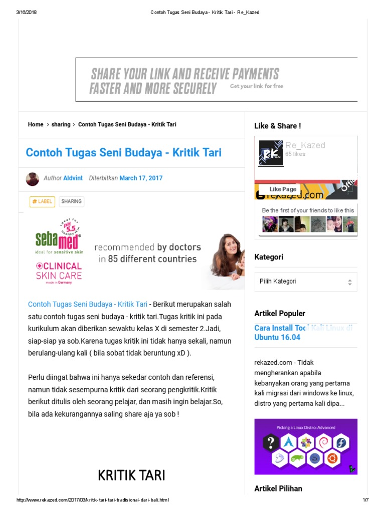 Contoh Tugas Seni Budaya - Kritik Tari - Re - Kazed | PDF