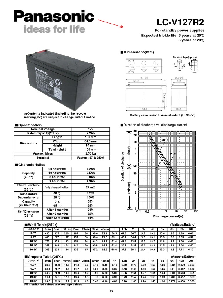 Data Sheet Baterai Lead Acid Panasonic - 2 | PDF | Rechargeable Battery ...