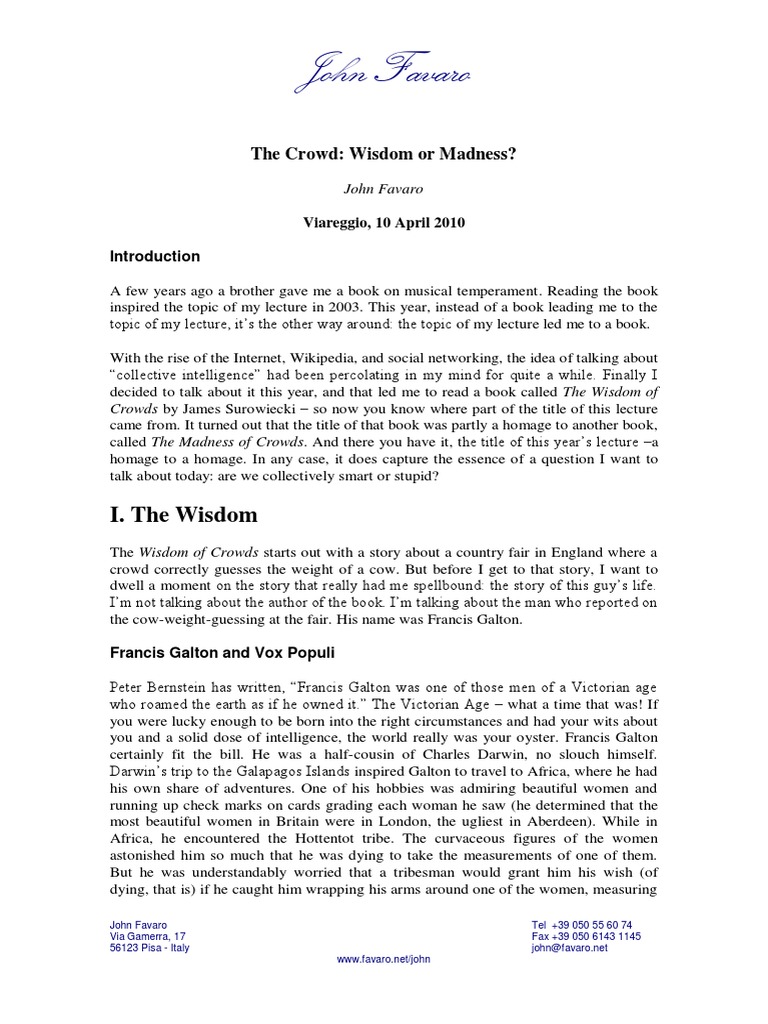 John Favaro: I. The Wisdom | PDF | Efficient Market Hypothesis ...