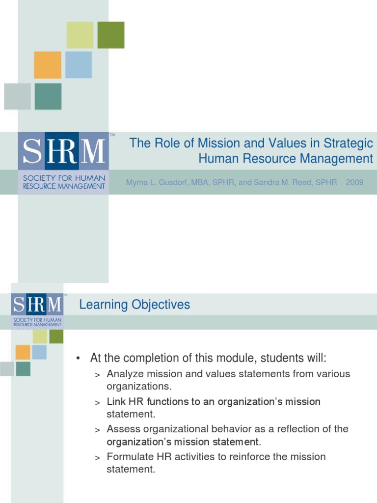 The Role of Mission and Values in Strategic Human Resource Management ...