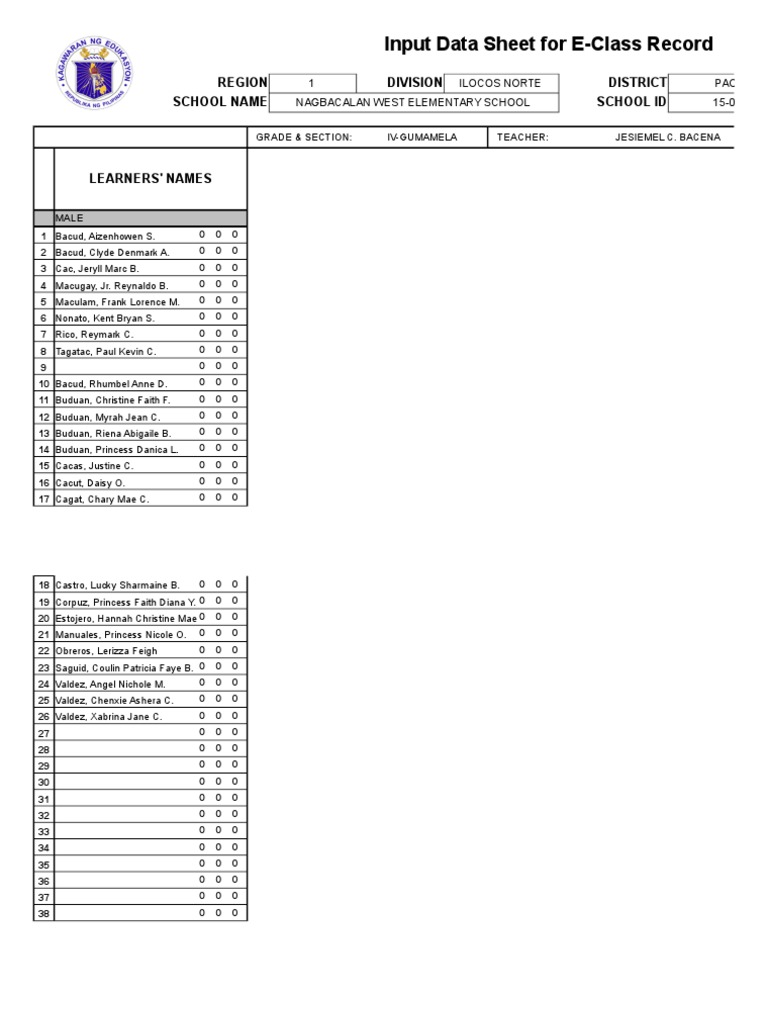 ENGLISH Grading Sheet Grade 4 | PDF
