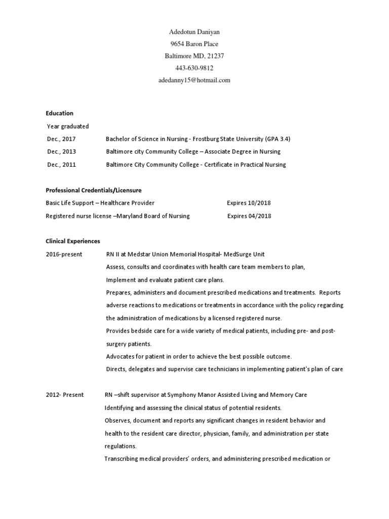 Resume Fsu | PDF | Nursing | Health Care