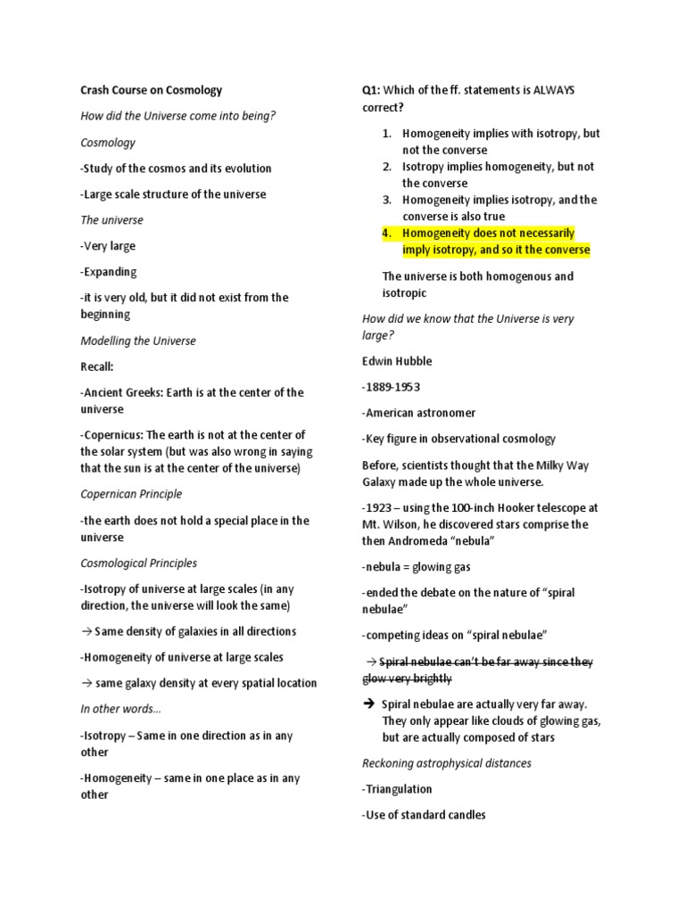 Cosmology Crash Course | PDF | Big Bang | Universe