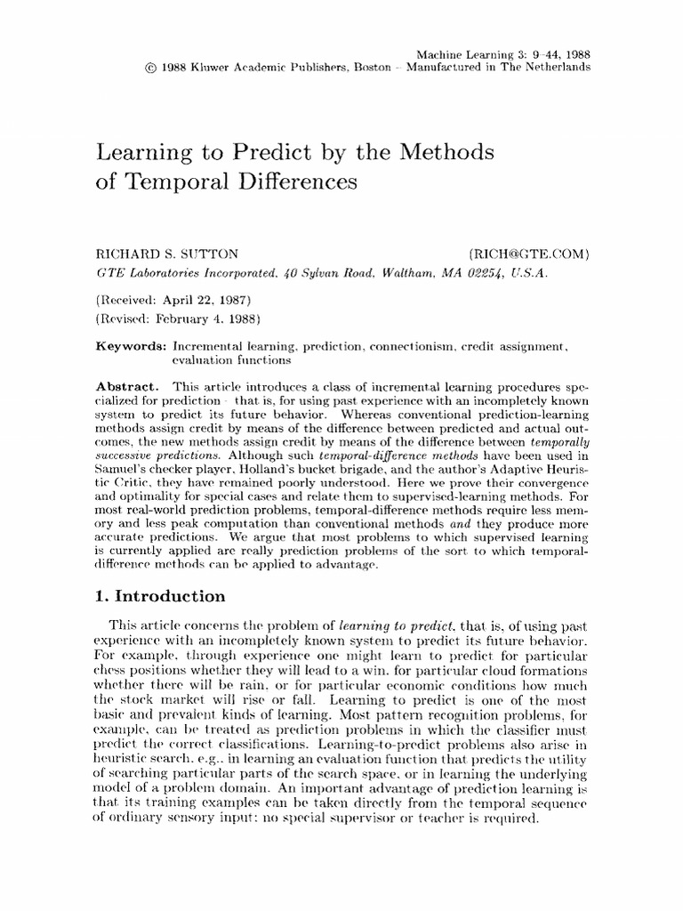 Temporal Difference Learning Method | PDF | Prediction | Expected Value