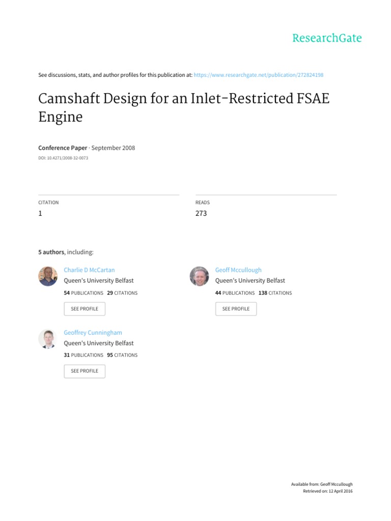 Camshaft Design For An Inlet Restricted FSAE Engine | PDF | Engines ...