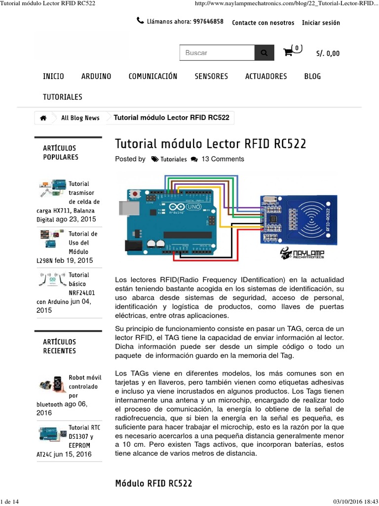 Tutorial Modulo Lector RFID RC522 PDF | PDF | Identificación de ...