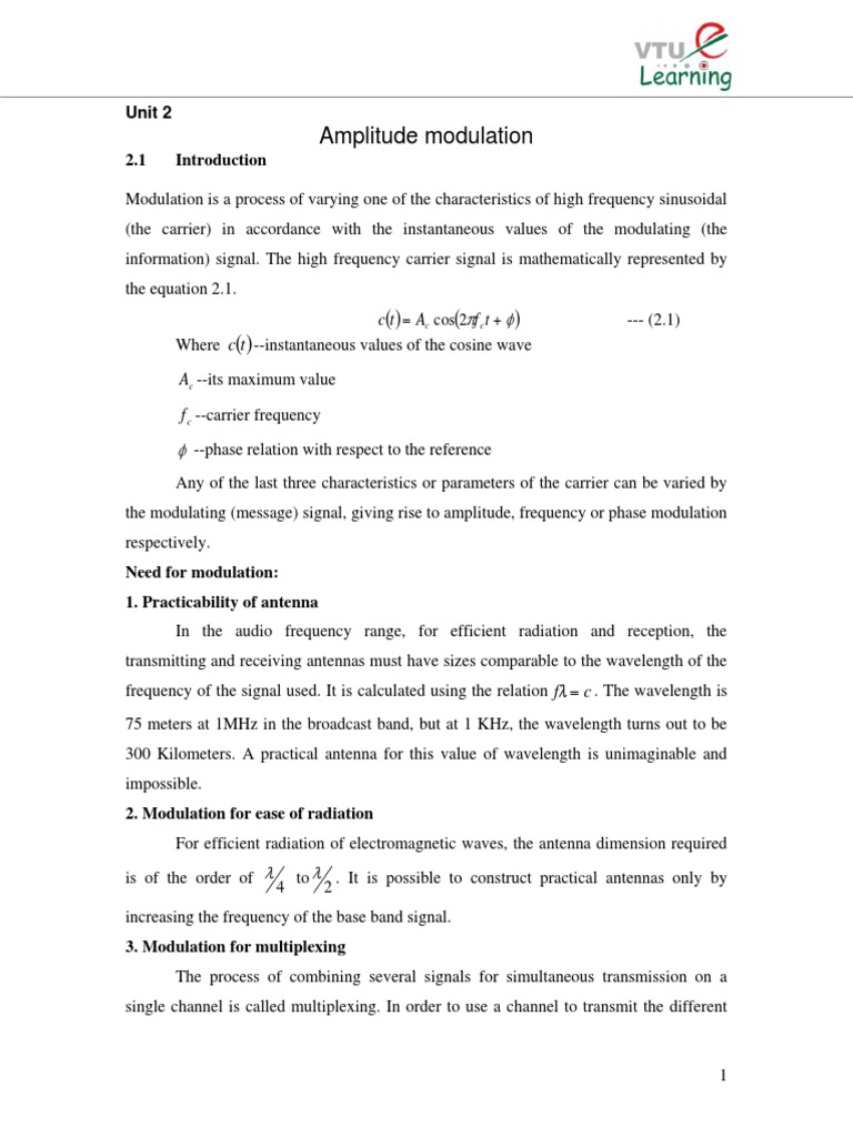 Amplitude Modulation: Unit 2 | PDF | Detector (Radio) | Amplitude