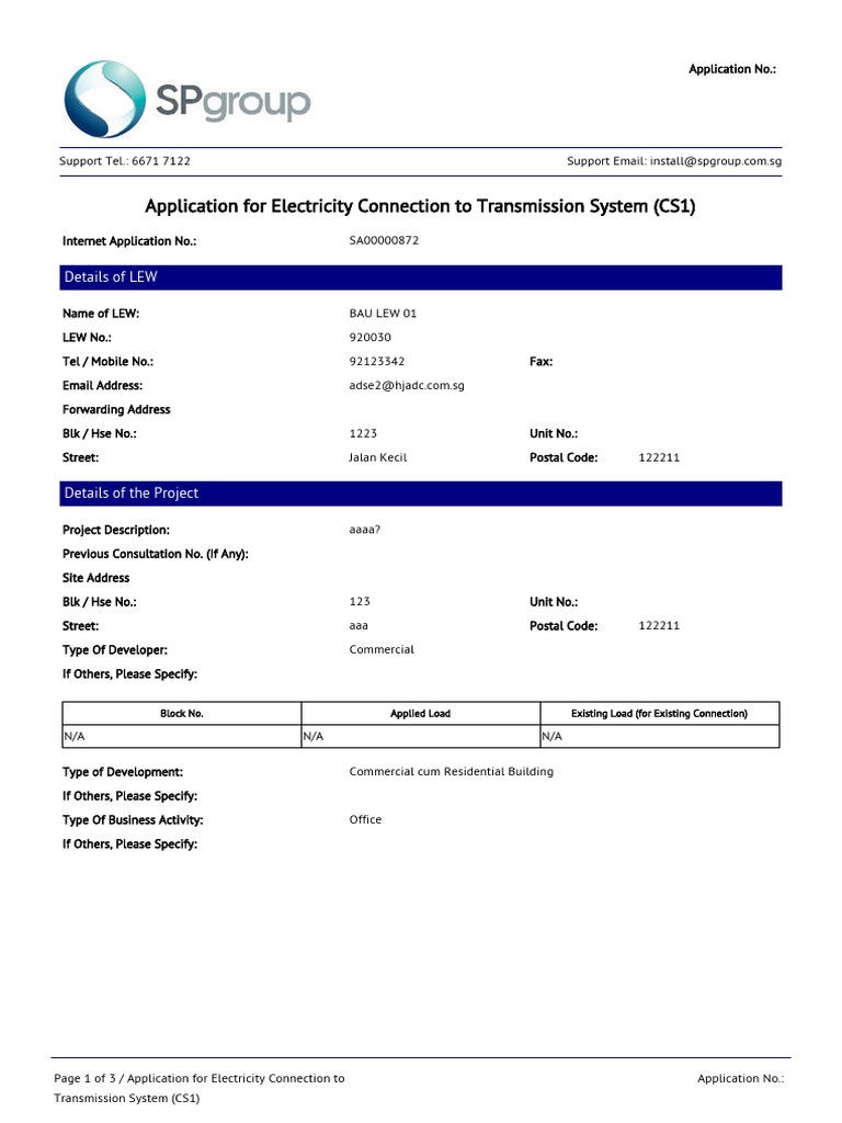 Application For Electricity Connection To Transmission System (CS1 ...