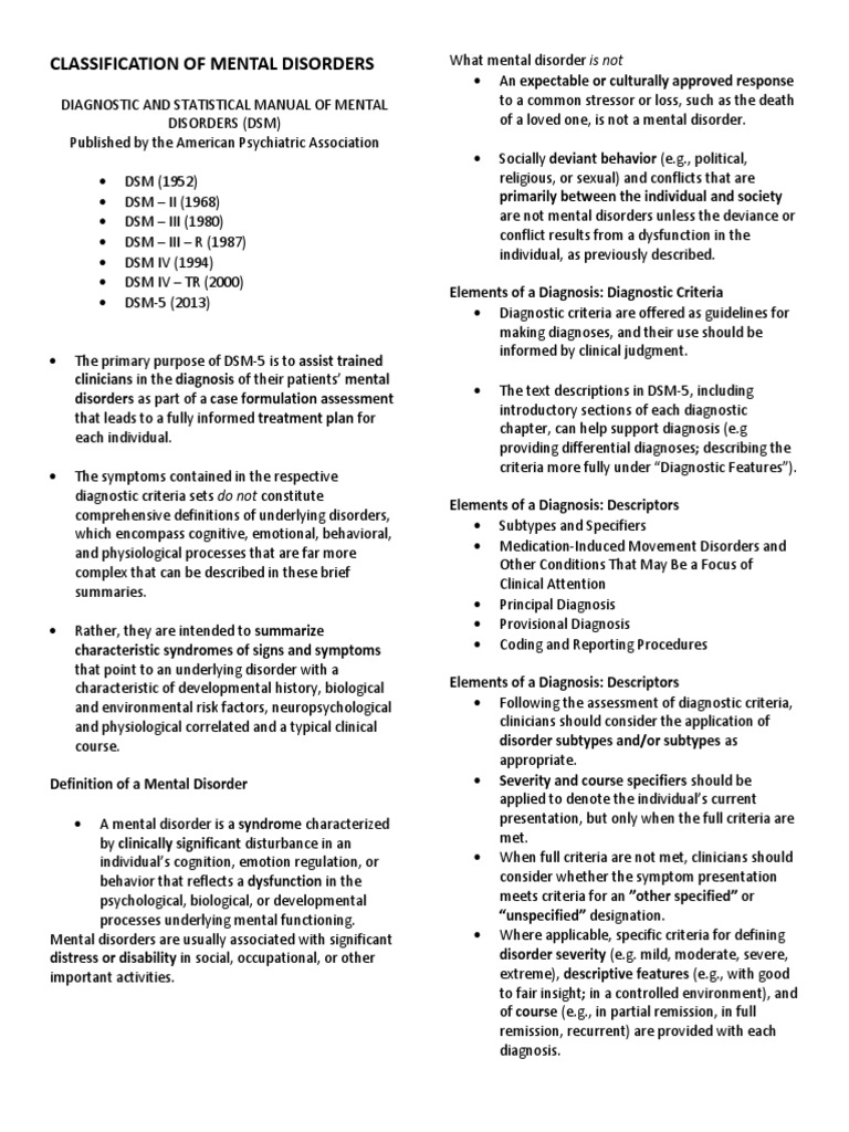 2.0 Classification of Mental Disorders | PDF | Diagnostic And ...