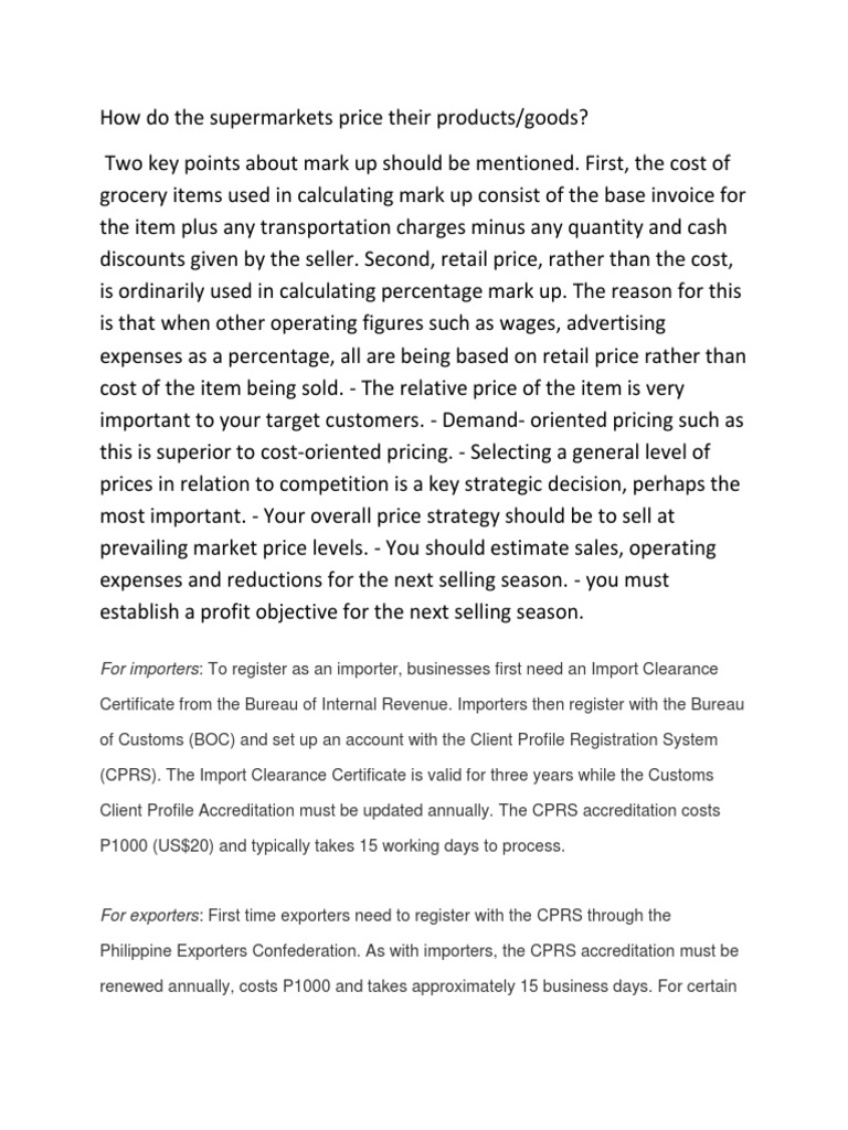 How Do The Supermarkets Price Their Products | PDF | Pricing | Prices