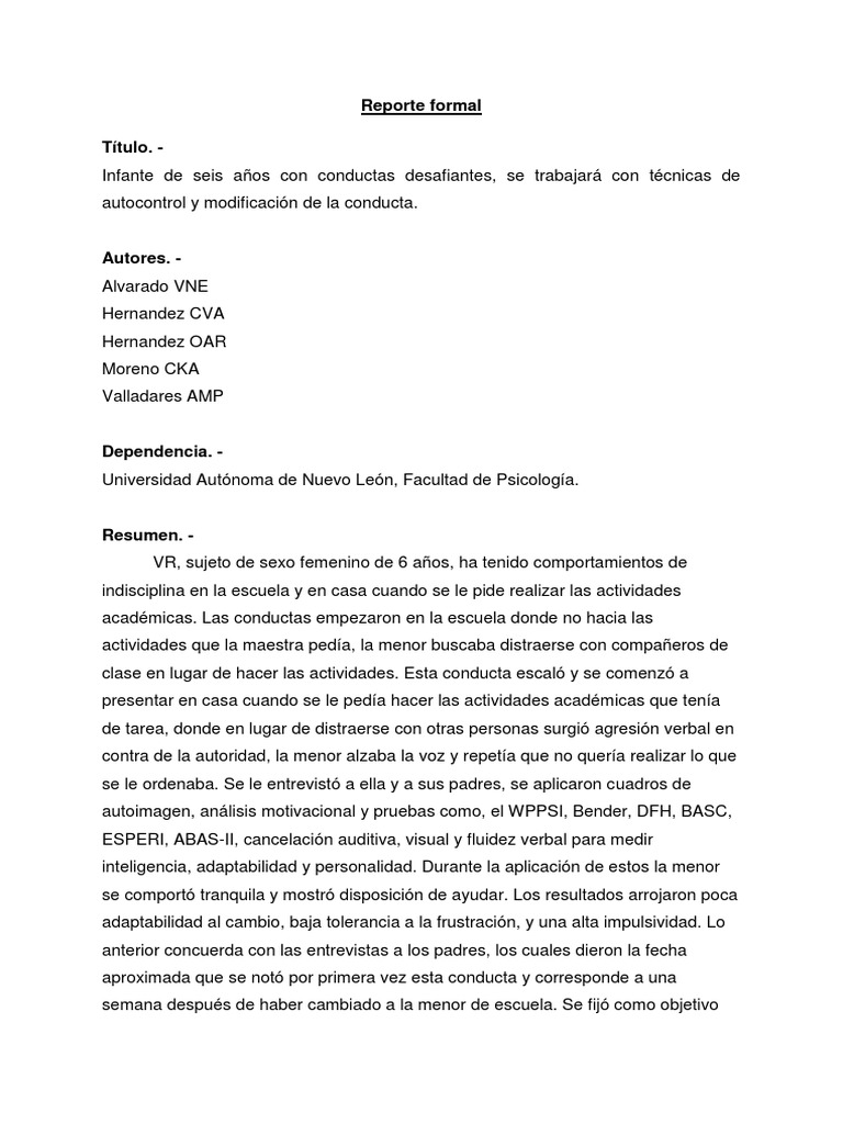 Reporte formal Título. | Comportamiento | Trastorno mental