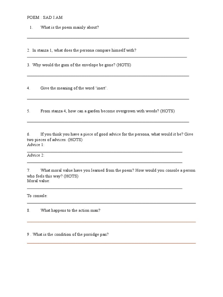 Poem Sad I Am | PDF