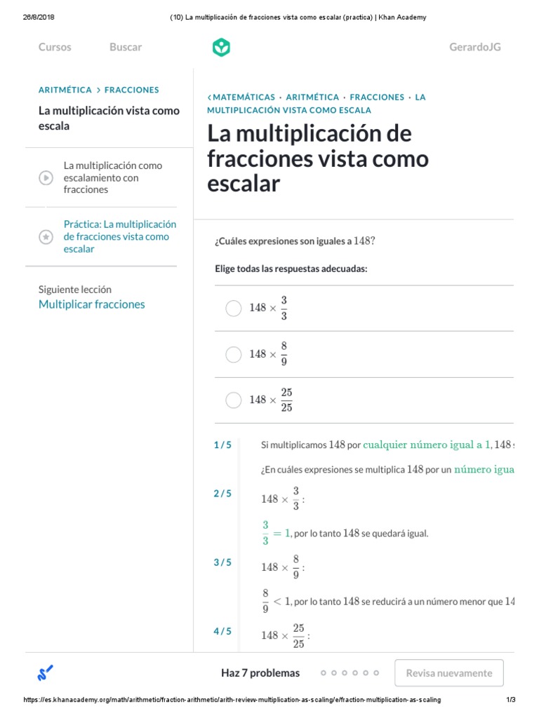 La Multiplicación de Fracciones Vista Como Escalar (Practica) - Khan ...