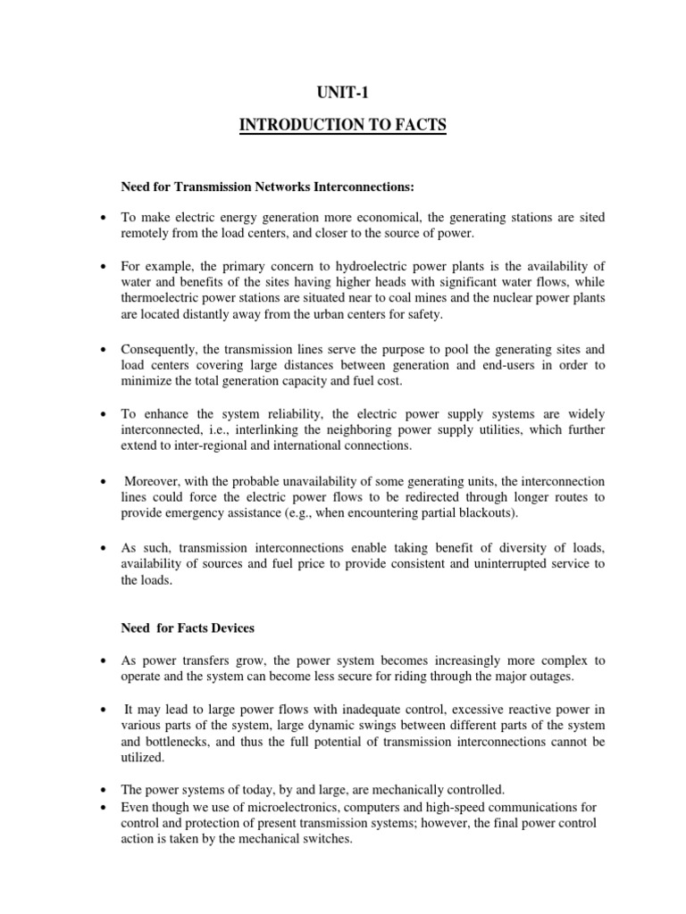 UNIT-1 Introduction To Facts: Need For Transmission Networks ...