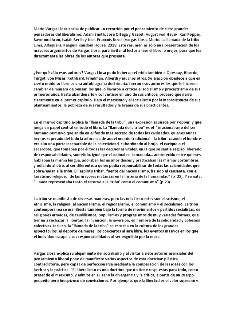 Resumen y Comentario La Llamada de La Tribu | PDF | Friedrich Hayek ...