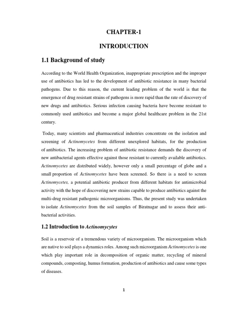 Chapter-1 1.1 Background of Study: 1.2 Introduction To Actinomycytes ...