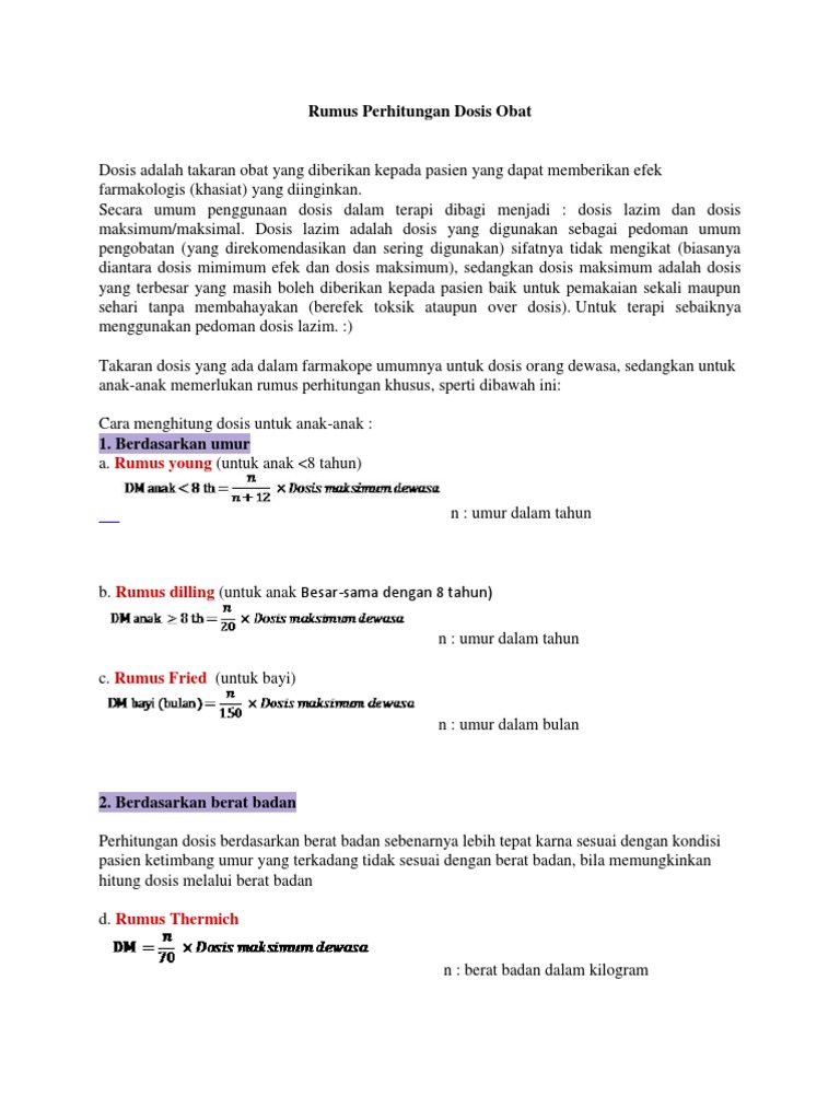 Rumus Perhitungan Dosis Obat | PDF