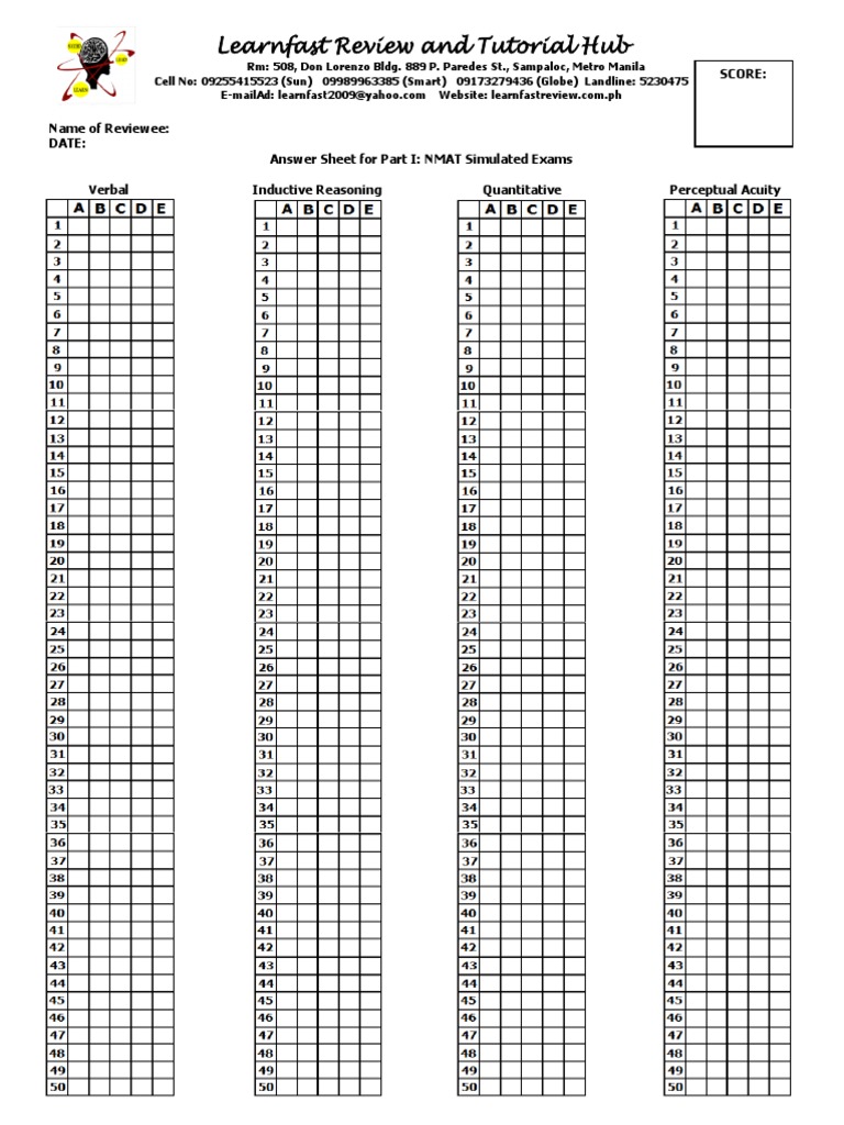 NMAT Simulated Exam Answer Sheet | PDF | Career & Growth | Computers