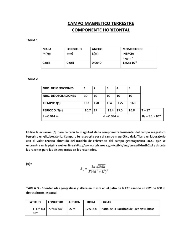 Componente Horizontal Del Campo Magnético Terrestre Pdf Campo