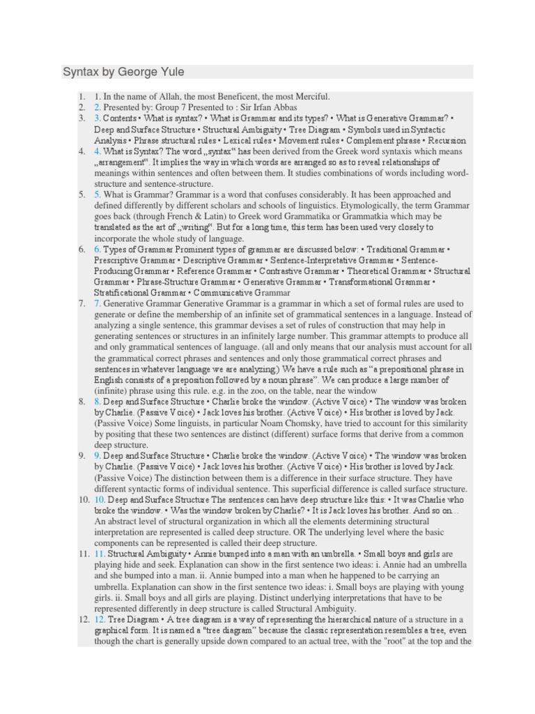 Syntax by George Yule | PDF | Phrase | Grammar