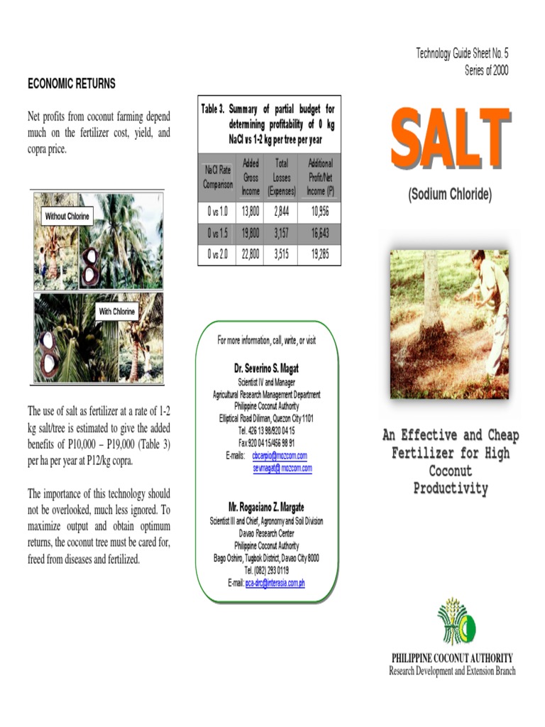 Coconut Tree Salt Fertilizer Guide | PDF | Fertilizer | Sodium Chloride