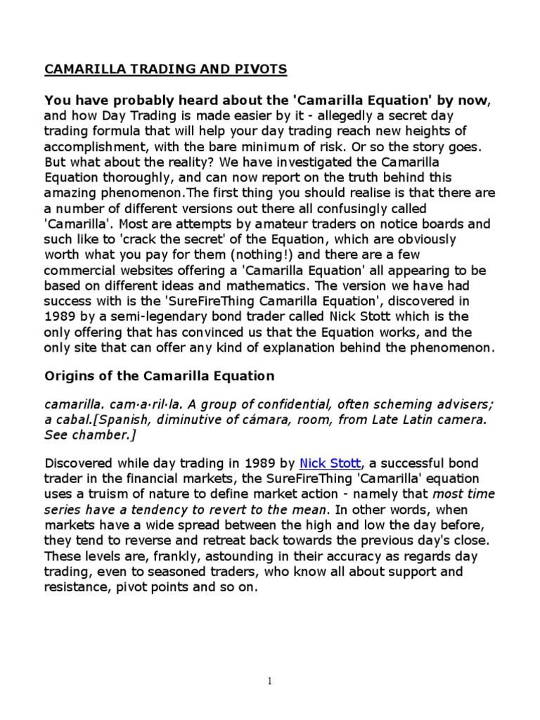 Camarilla Equation | Download Free PDF | Day Trading | Financial Markets