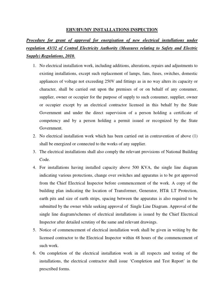Ehv/Hv/Mv Installations Inspection | PDF | Electrical Wiring | Electricity