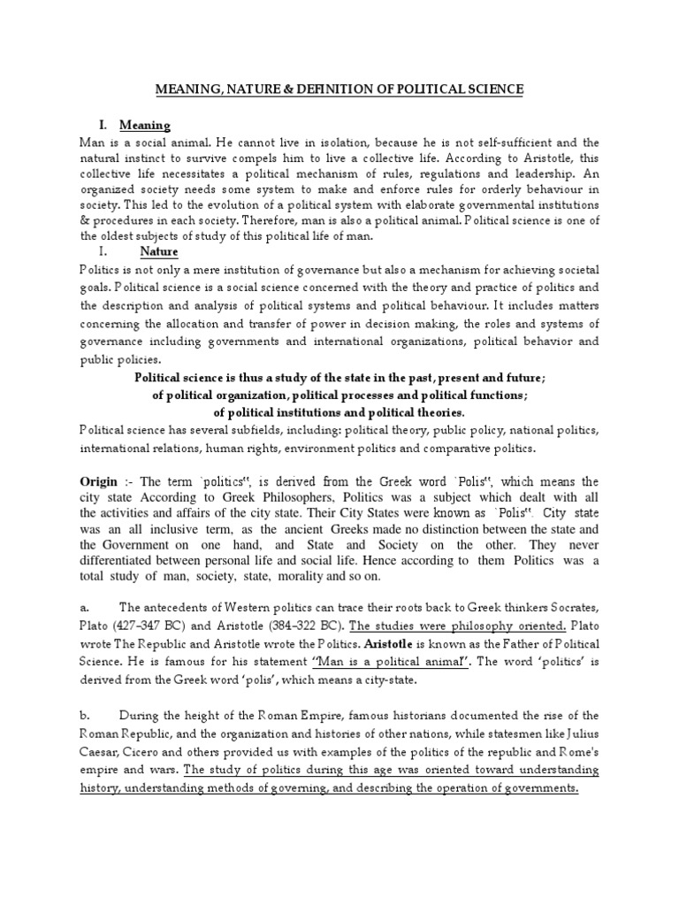 Origin:-The Term 'Politics, Is Derived From The Greek Word 'Polis ...