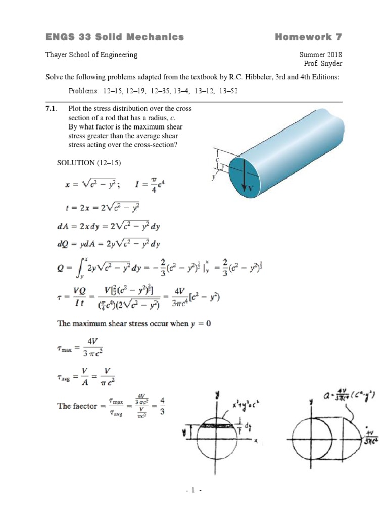 HW7 Solutions ENGS 33 | PDF | Shear Stress | Stress (Mechanics)