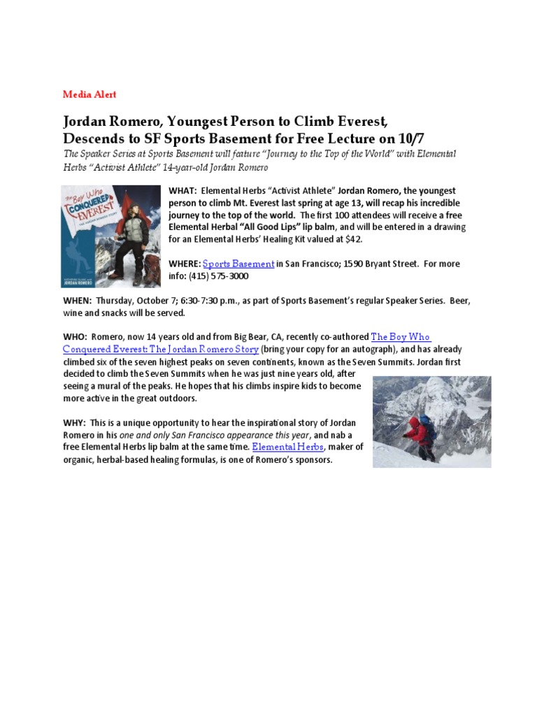 Jordan Romero's Everest Journey Talk | PDF