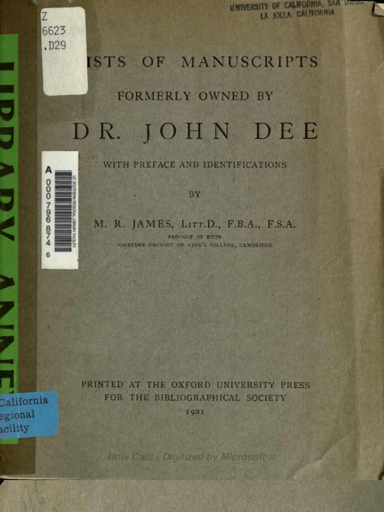 Lists of Manuscripts Owned by John Dee | PDF
