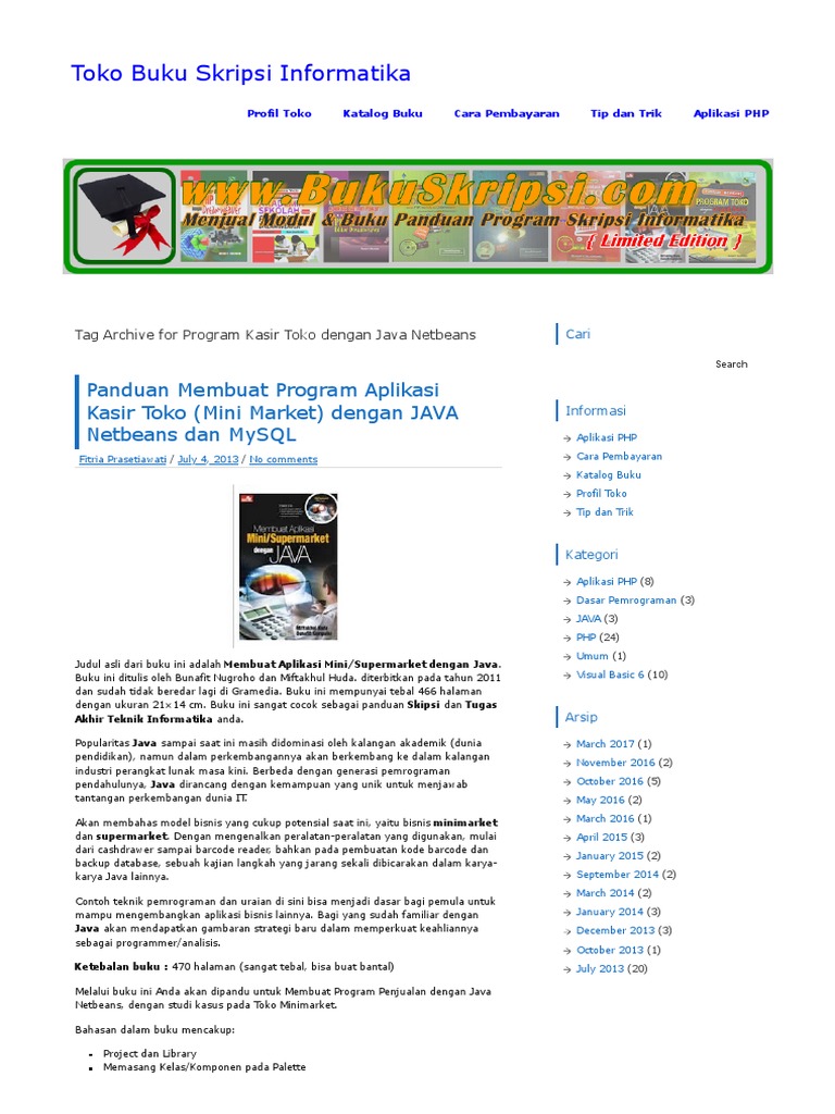Program Kasir Toko Dengan Java Netbeans - Toko Buku Skripsi Informatika | PDF