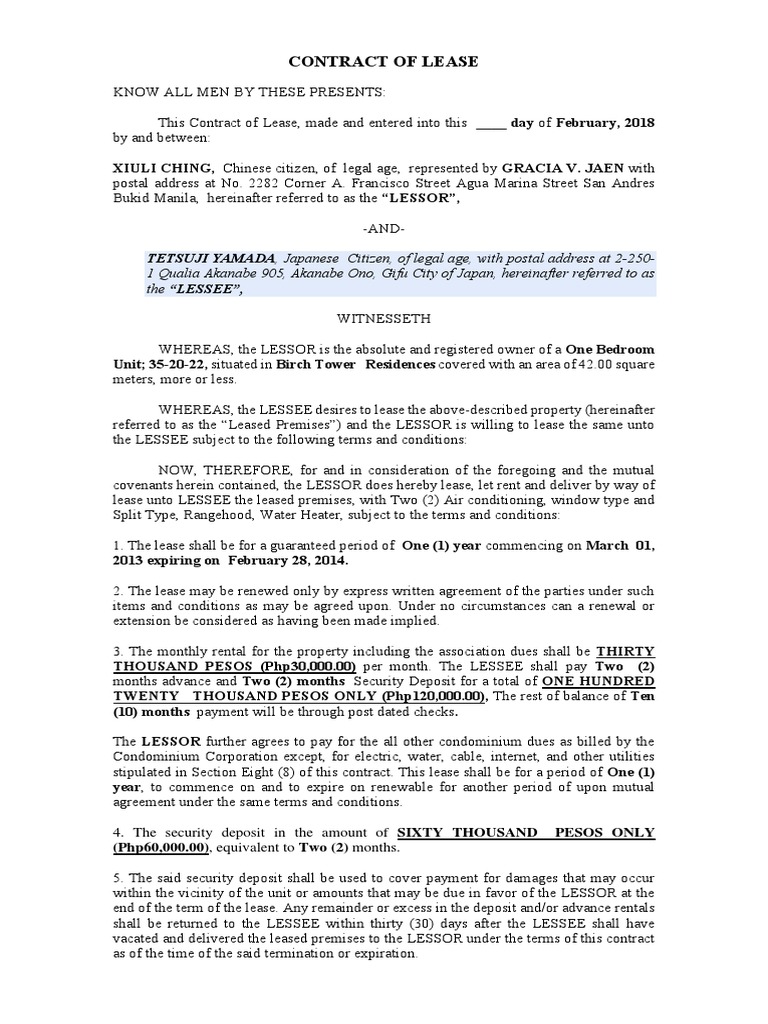 Contract of Lease | PDF | Lease | Virtue