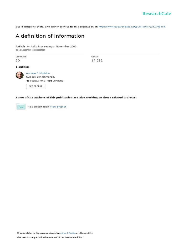 A Definition of Information PDF | PDF | Information | Metaphysics