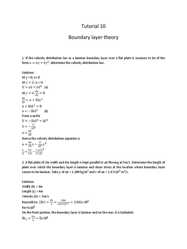 10 Boundary Layer Drag Lift Physical Model Tutorial Solution | PDF | Boundary Layer | Drag (Physics)