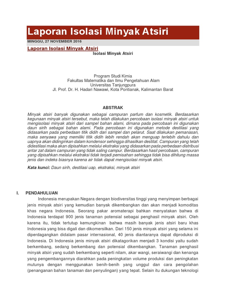 Laporan Isolasi Minyak Atsiri | PDF