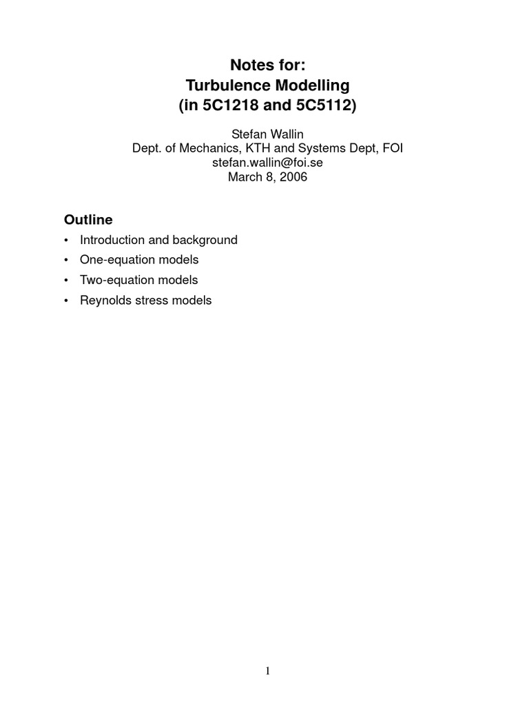 Turb Mod Notes | Download Free PDF | Boundary Layer | Turbulence
