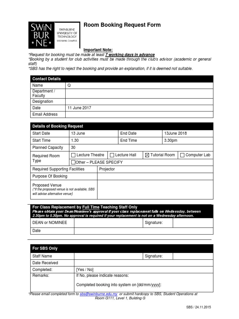 Room Booking Request Form | PDF