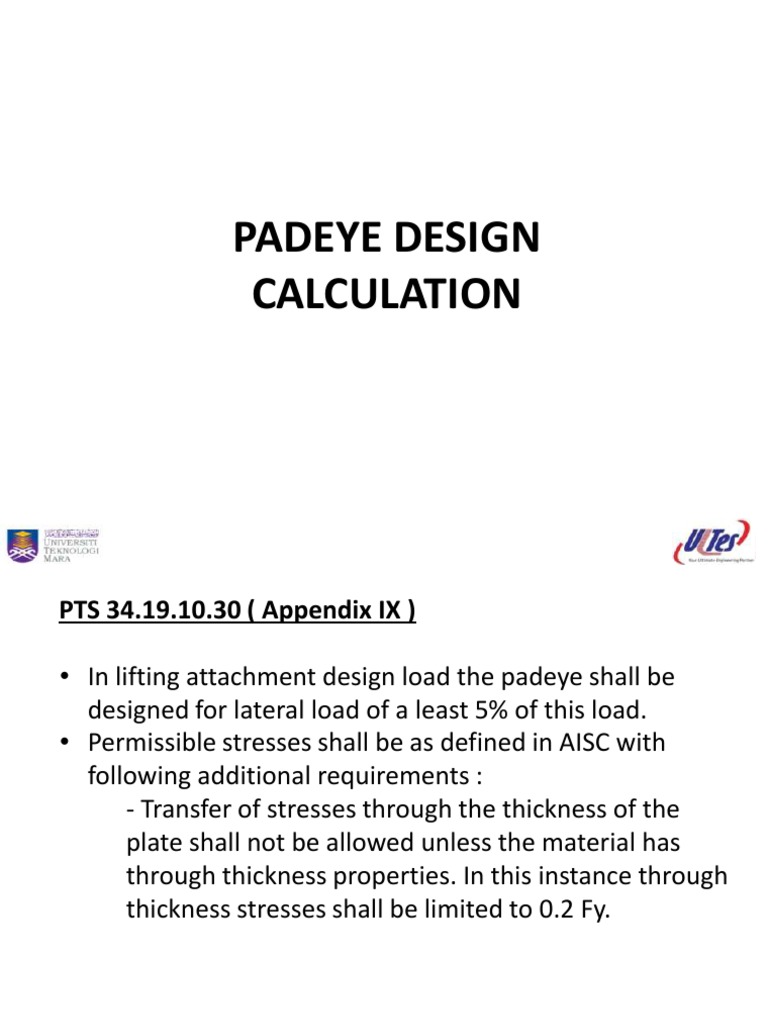 Padeye Design Calculation: Topside | PDF