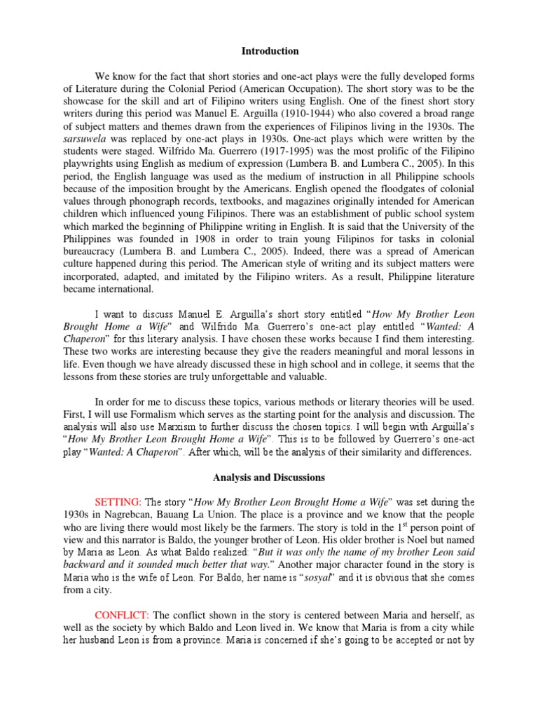 Analyzing Arguilla's "How My Brother Leon" | PDF | Love | Philippines