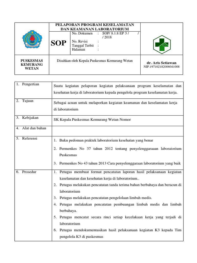 SOP Pelaporan Program Keselamatan Dan Pelaporan Insidens. | PDF | Sains ...