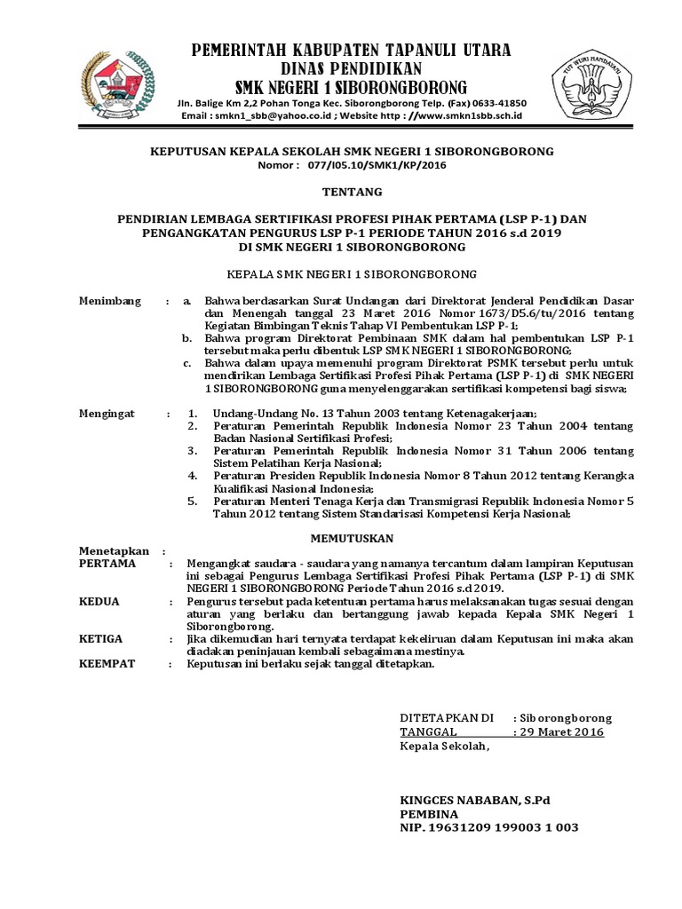 SK Pendirian LSP | PDF