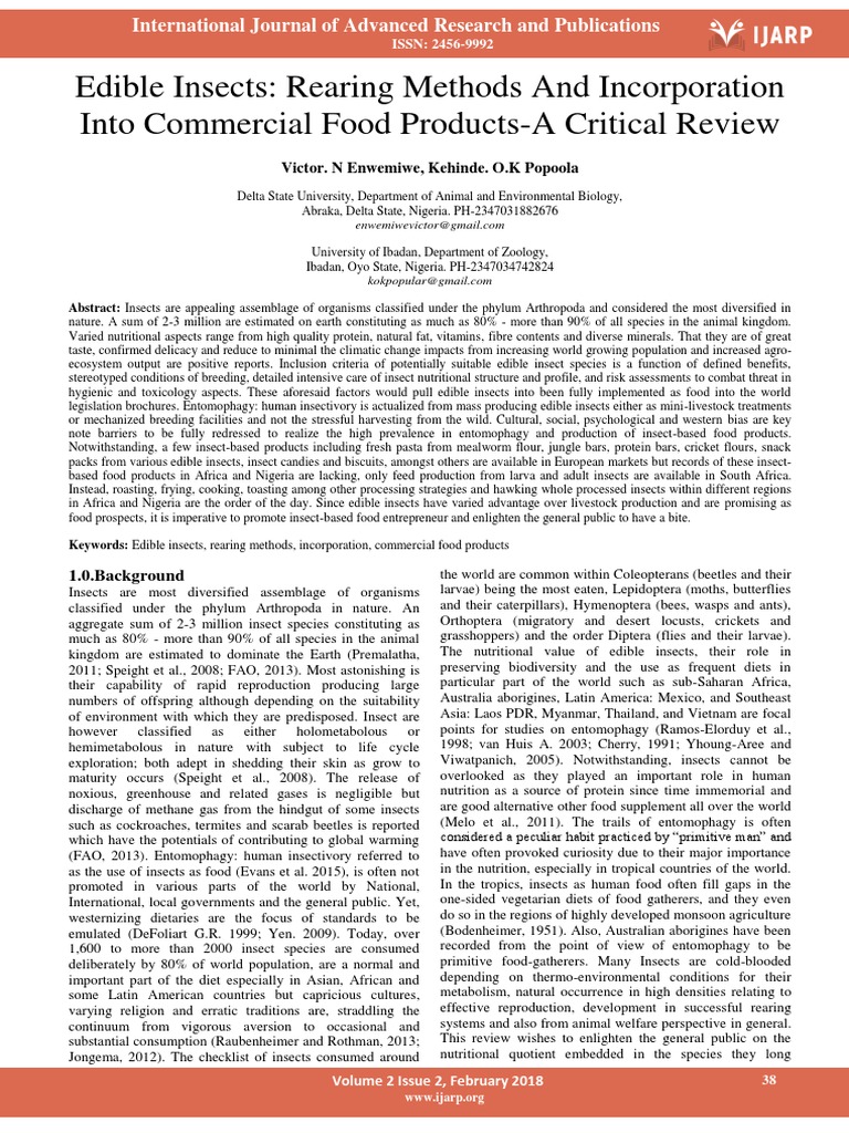 Edible Insects Rearing Methods and Incorporation Into Commercial Food ...