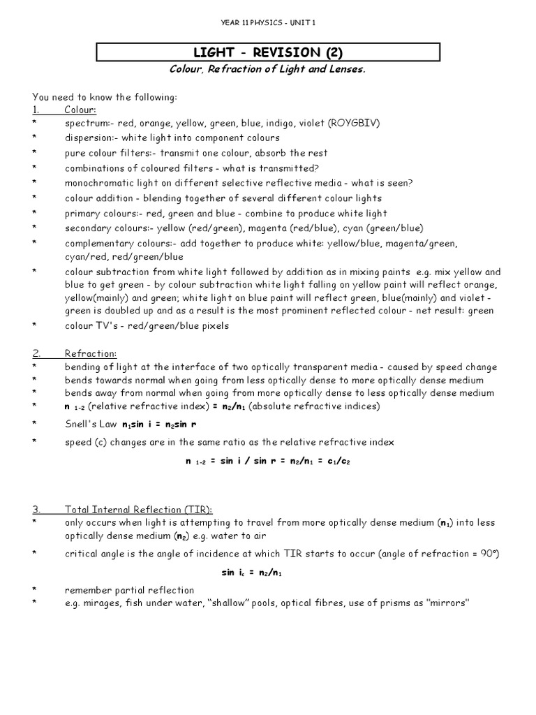 Light Revision 2 | PDF | Lens (Optics) | Electrodynamics
