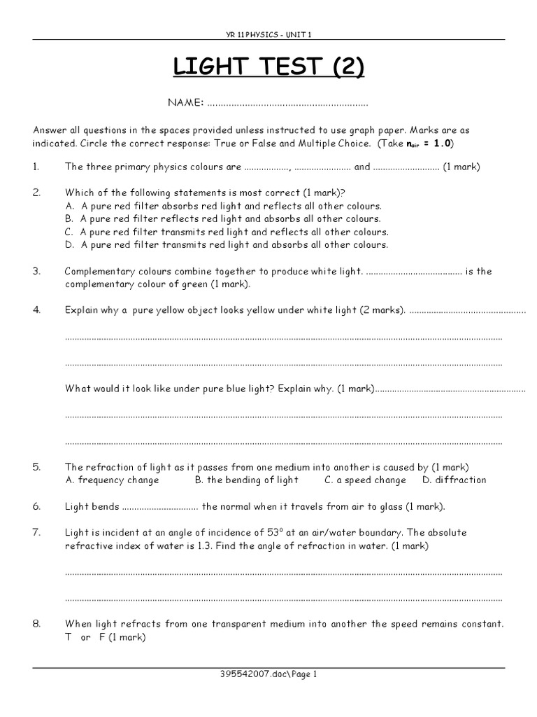 Light Test (2) : NAME ...