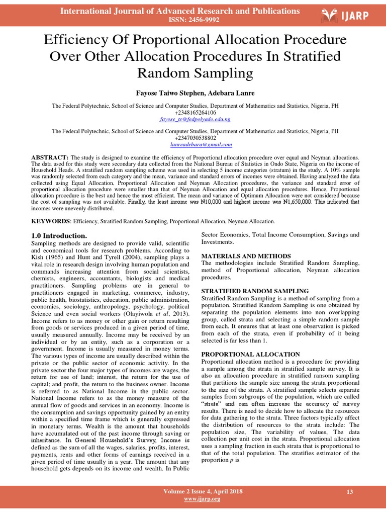 Efficiency of Proportional Allocation Procedure Over Other Allocation Procedures in Stratified ...
