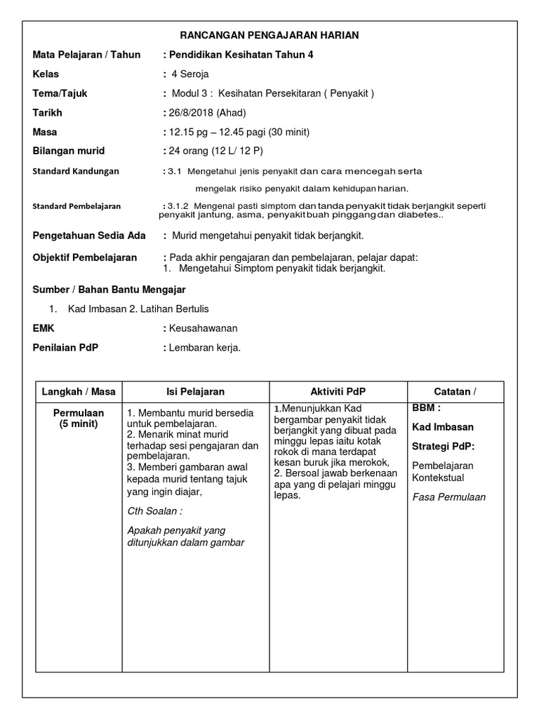RPH Simptom Penyakit Tidak Berjangkit Th4 | PDF