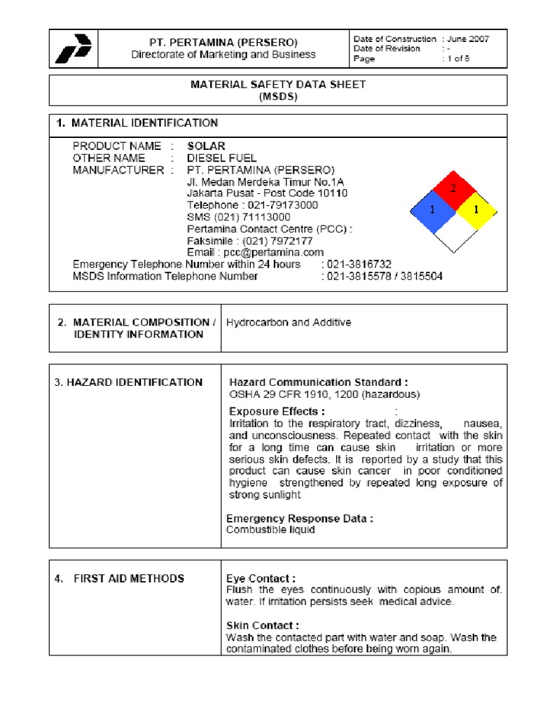 Msds Minyak Solar - English | PDF | Prevention | Written Communication