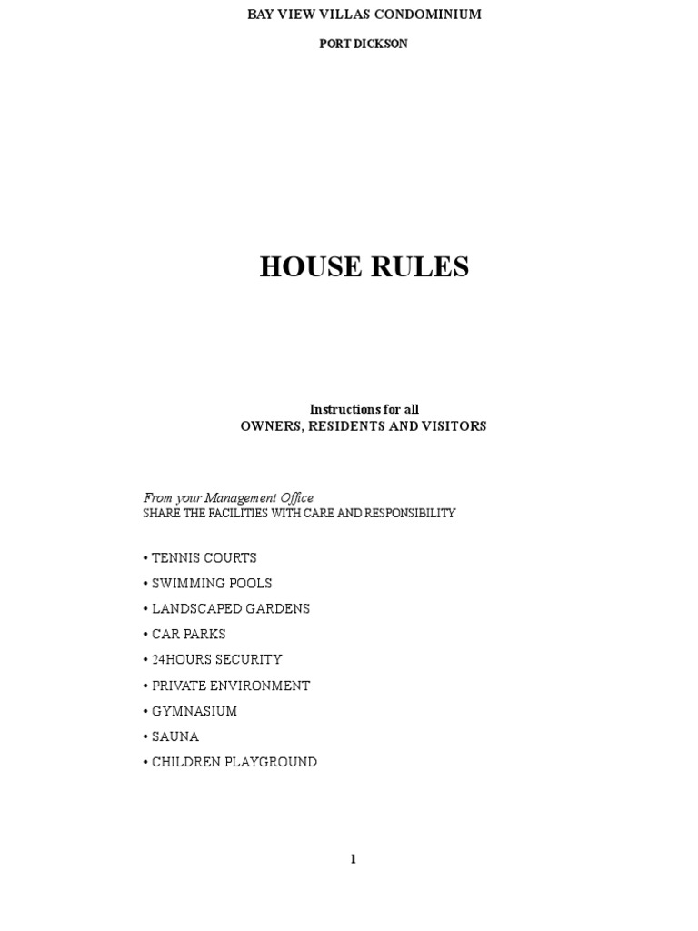Bay View Villas House Rules | PDF | Lease | Leasehold Estate